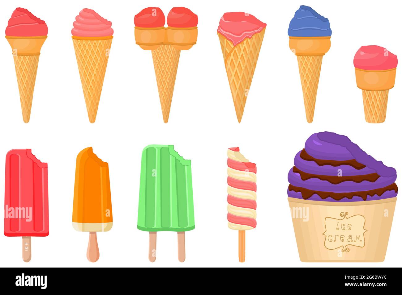 Illustration on theme big kit icecream sorbet different types in cone ...