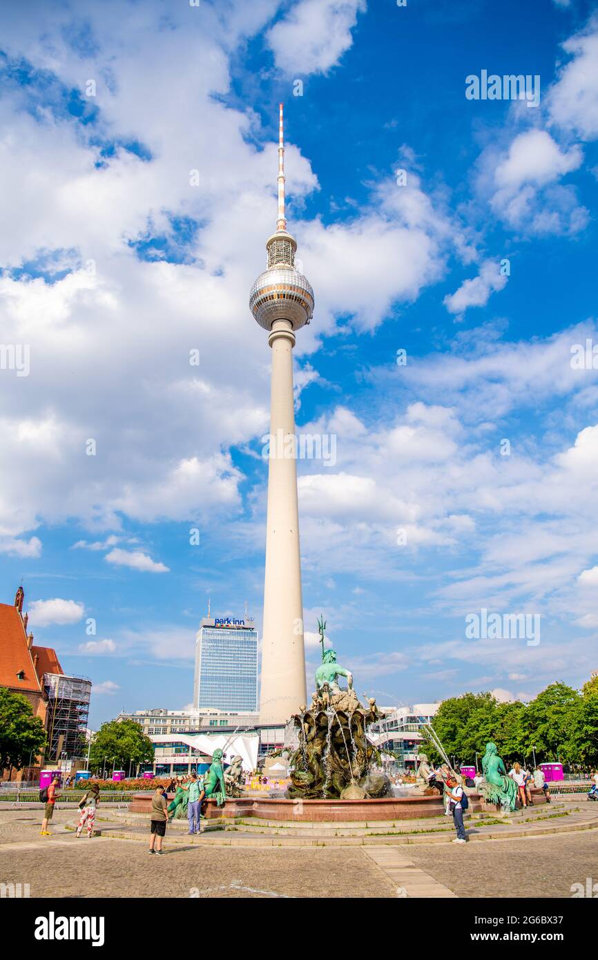 The Berlin TV-tower (Fernsehturm) of 368 meters high in Berlin, Germany ...