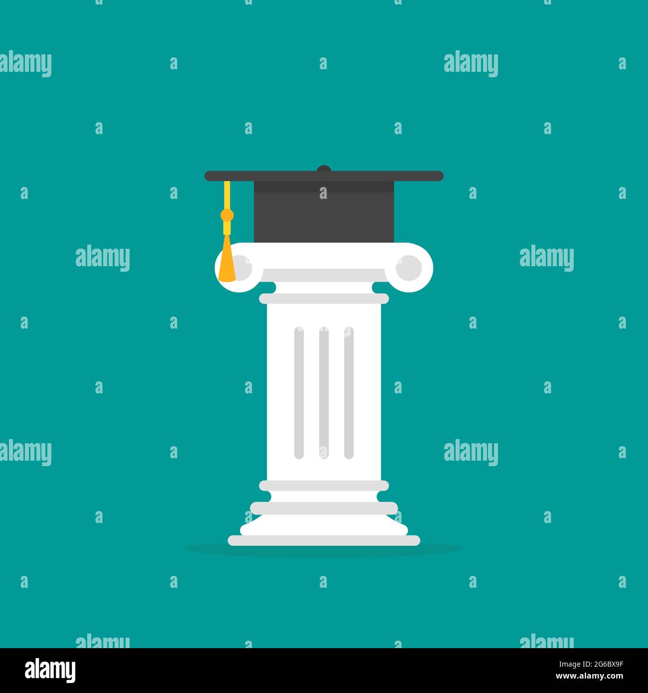 Greek column with mortar board. Antique pillar and graduation toga cap ...
