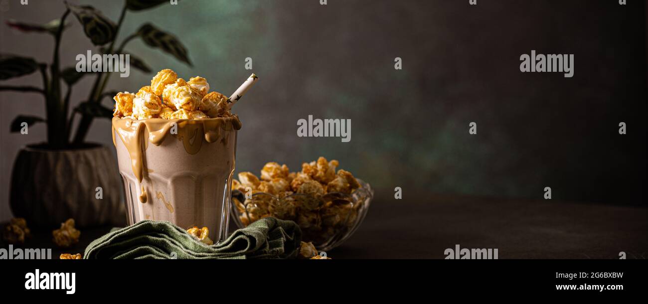 Popcorn milkshake with sea salt caramel Stock Photo - Alamy