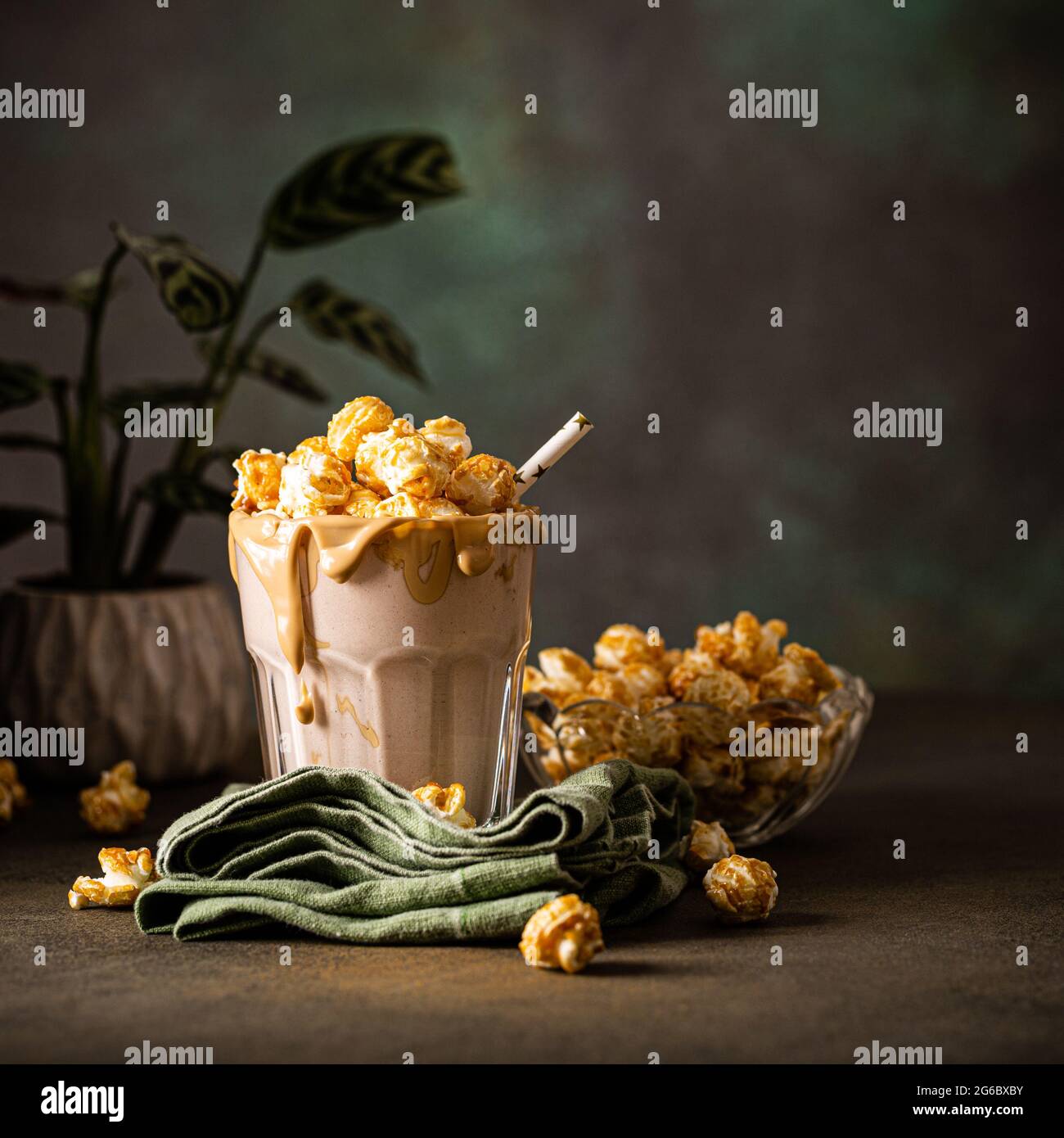 Popcorn milkshake with sea salt caramel Stock Photo - Alamy