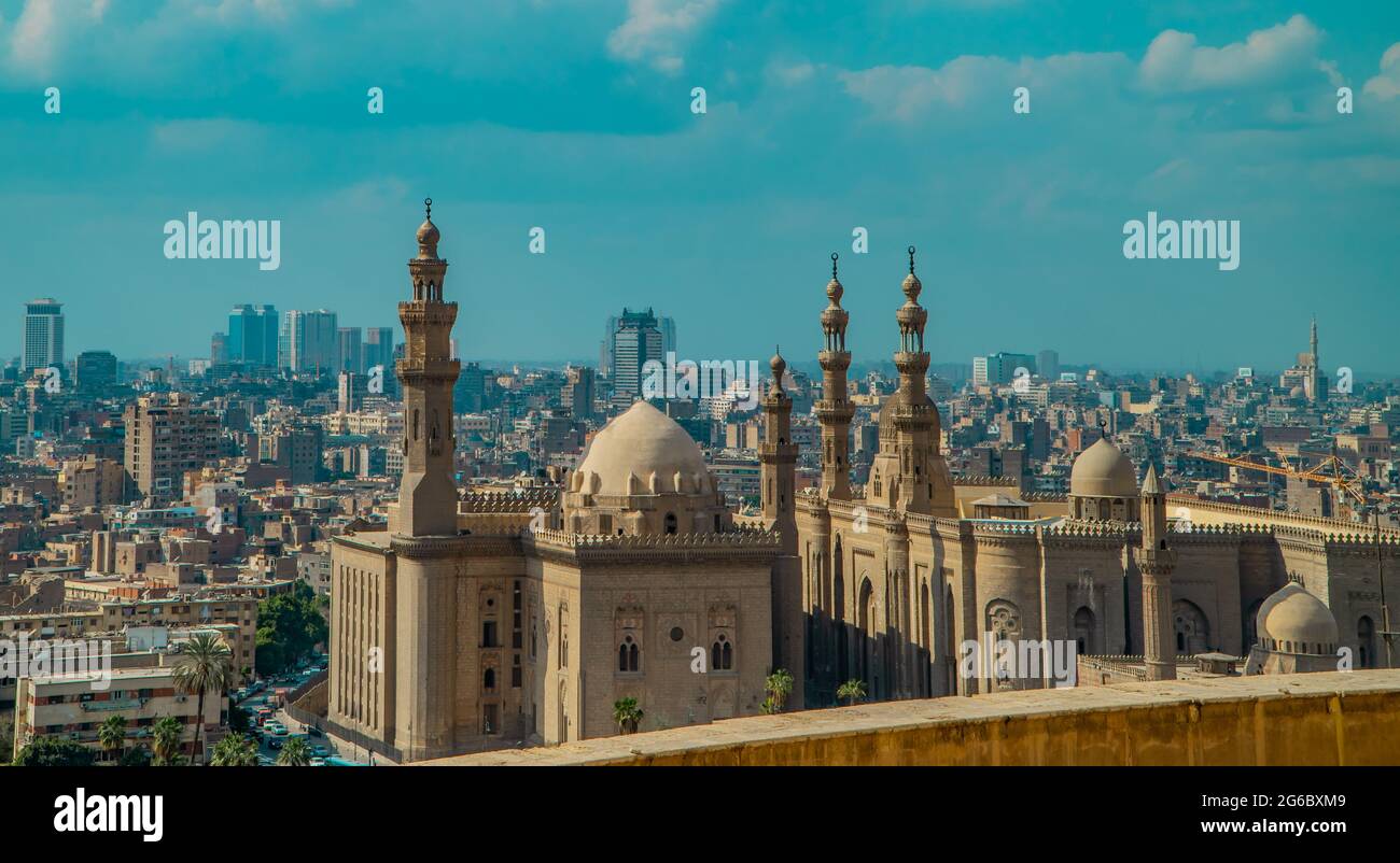 Panoramic aerial view of downtown Cairo, Egypt seen from Cairo Citadel ...