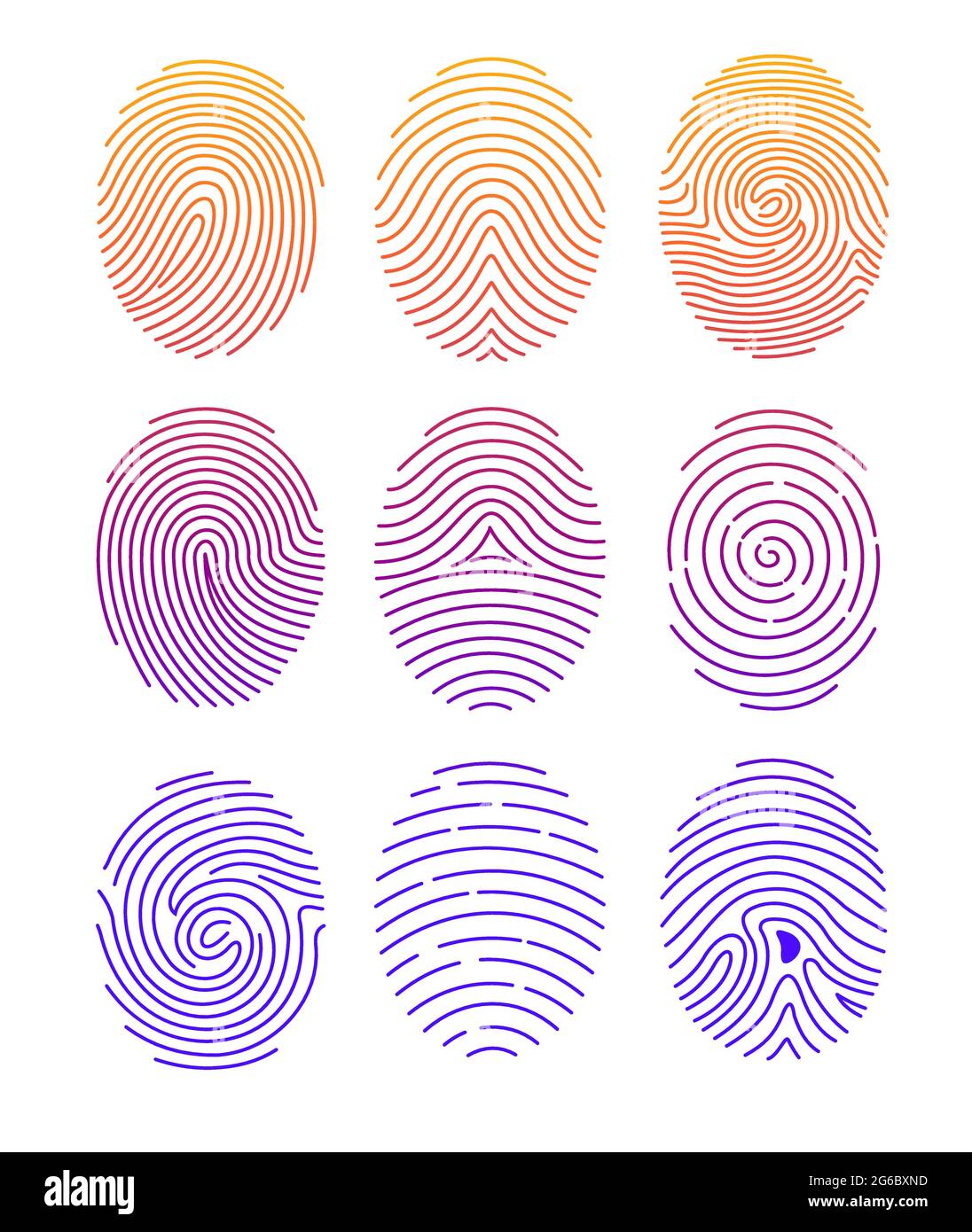 Vector illustration set of different shape fingerprint with color ...