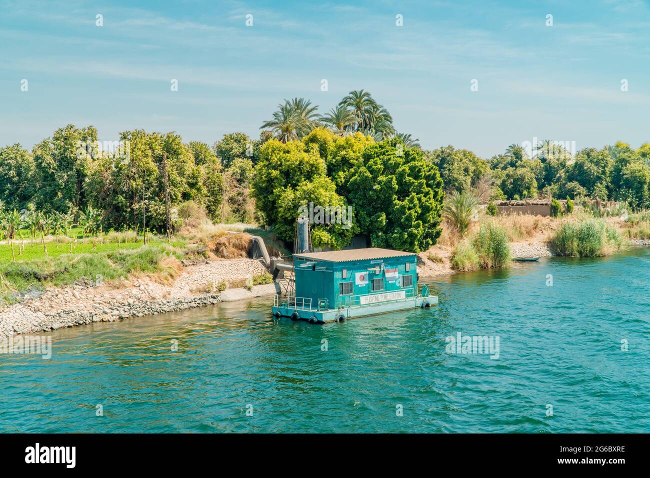 A floating petrol station on the Nile River near Edfu, Egypt Stock ...