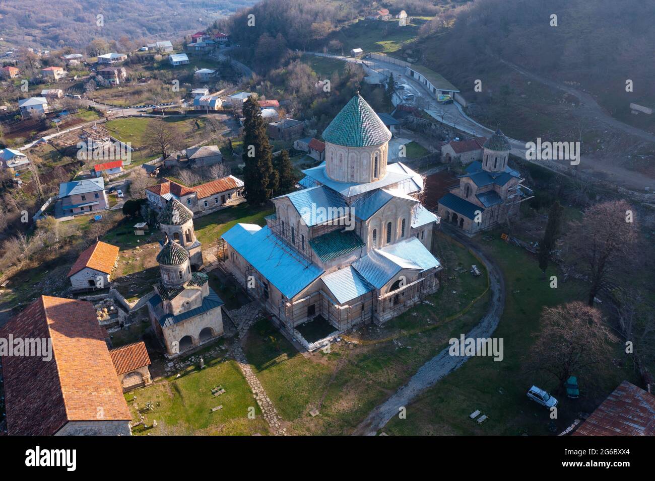 Aerial view of medieval monastic complex of Gelati, Georgia Stock Photo ...