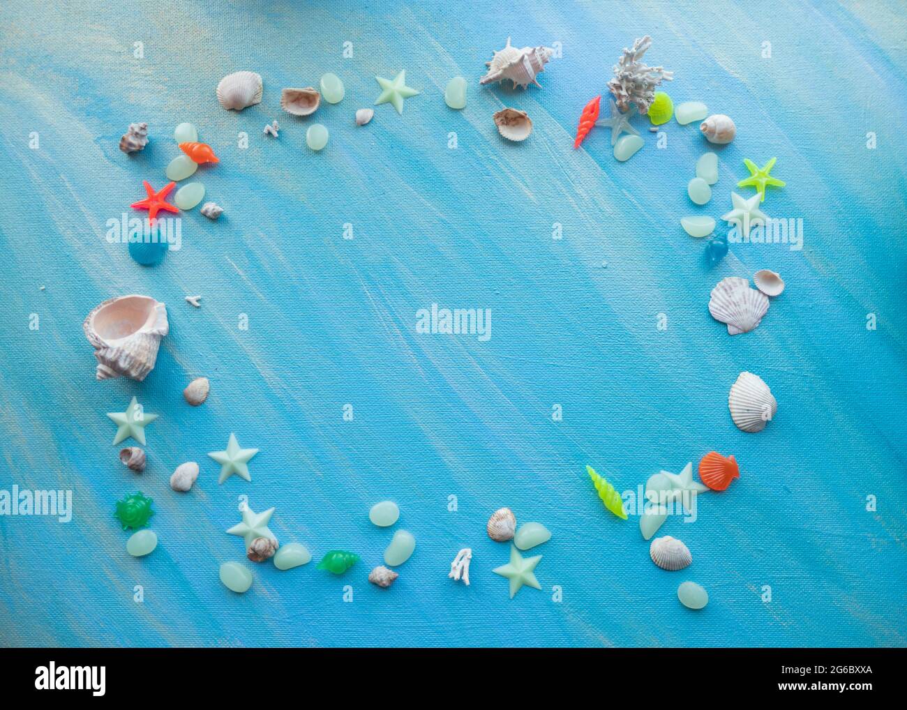 Seashells summer background. rectangular frame. Many different ...