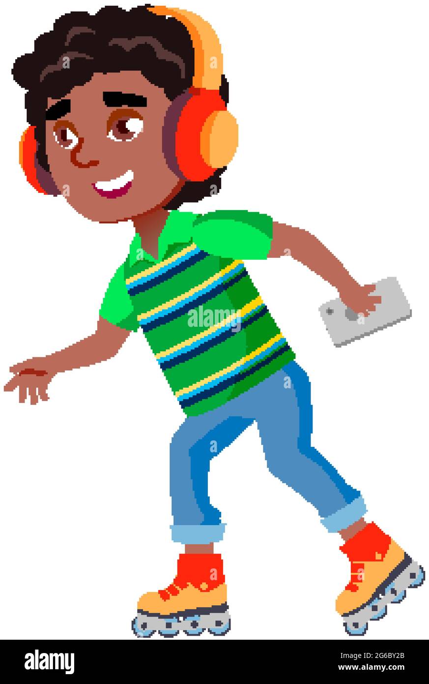Boy Riding Roller Skates And Listen Music Vector Stock Vector Image ...