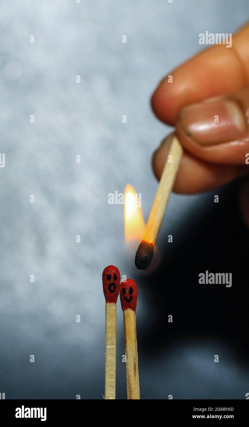 Two Romantic Matchsticks In Love. Love And Romance Concept. Matchstick ...