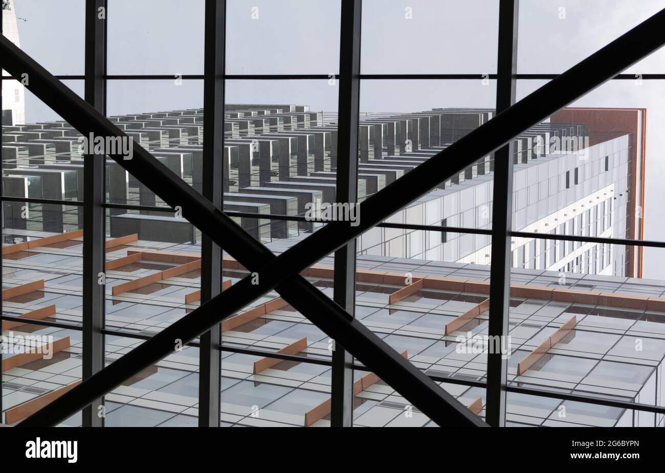 Highrise building bottom-upwards through skylight, architecture Stock ...