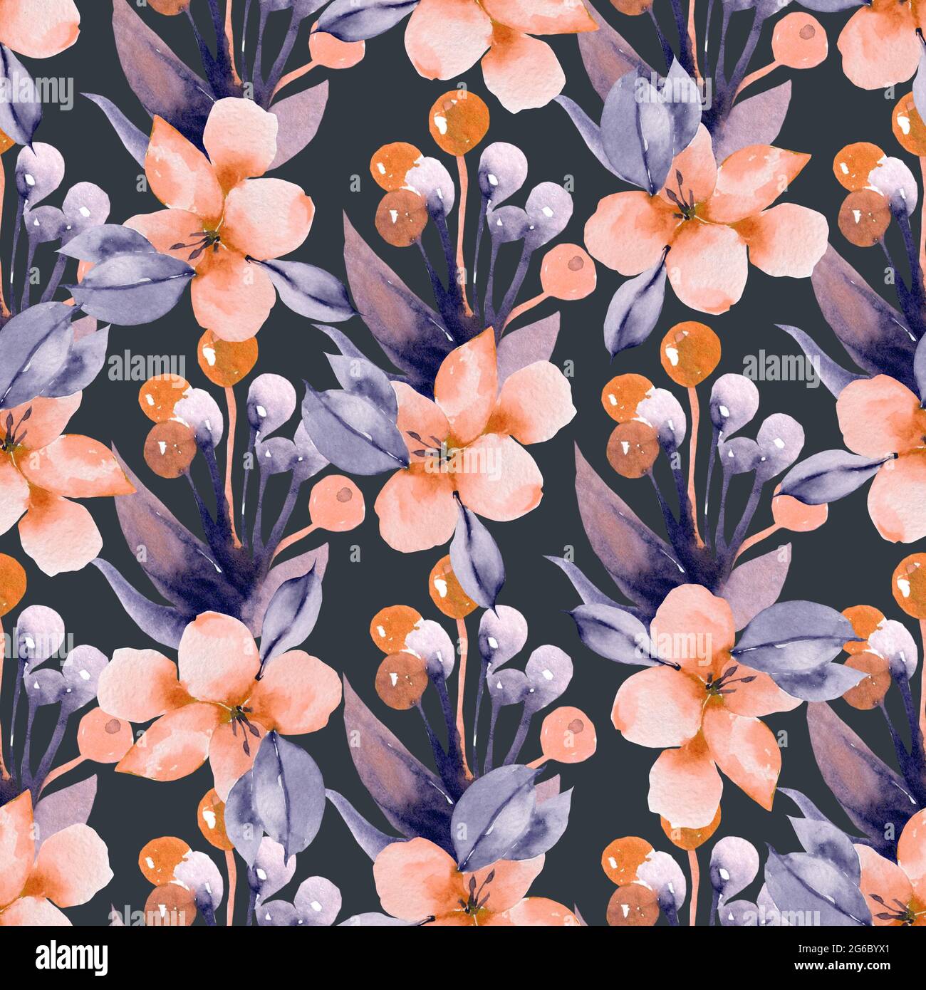 Painted flowers seamless background illustration Stock Photo - Alamy