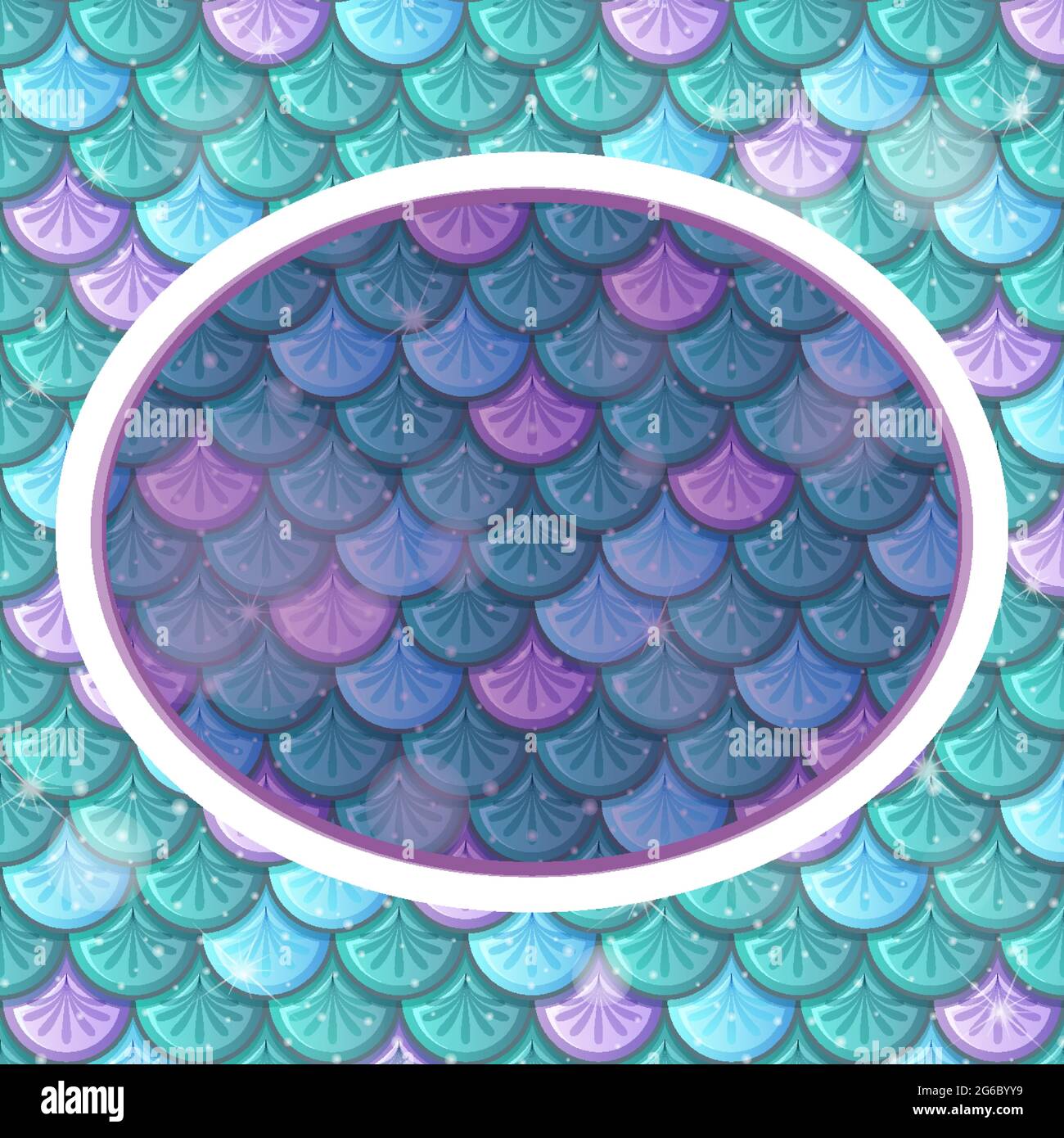 Oval frame template on green rainbow fish scales background ...