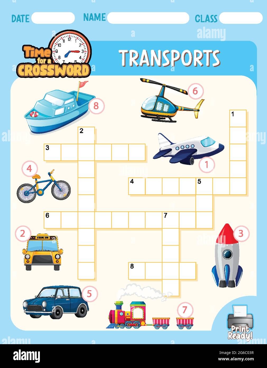 Crossword puzzle game template about transportation illustration Stock ...