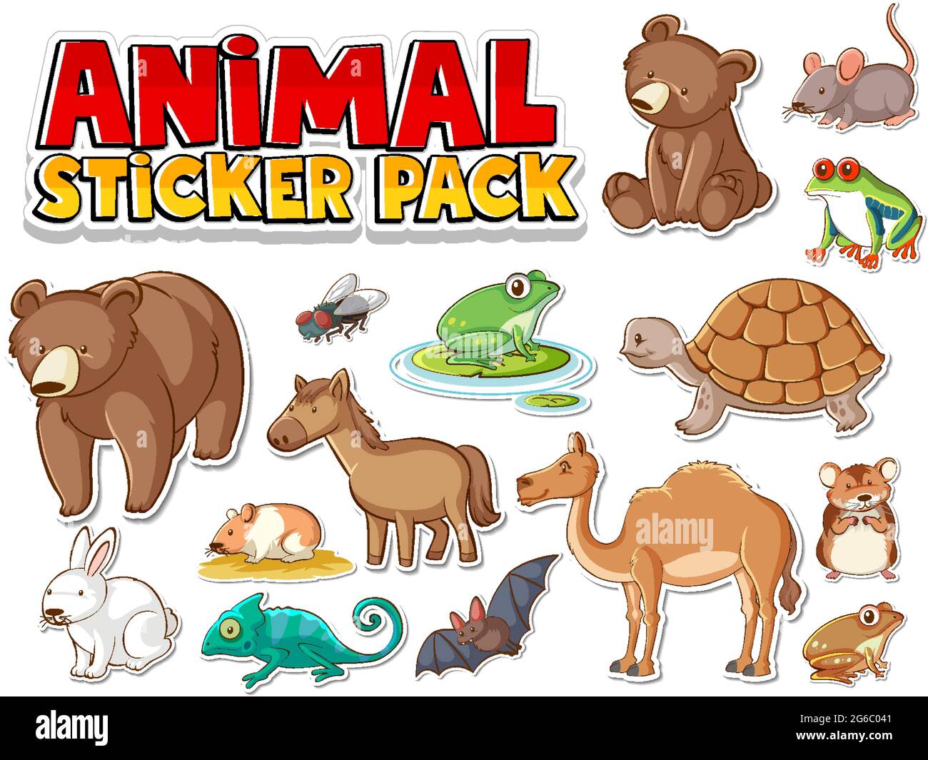 Cute wild animals sticker pack isolated illustration Stock Vector Image ...