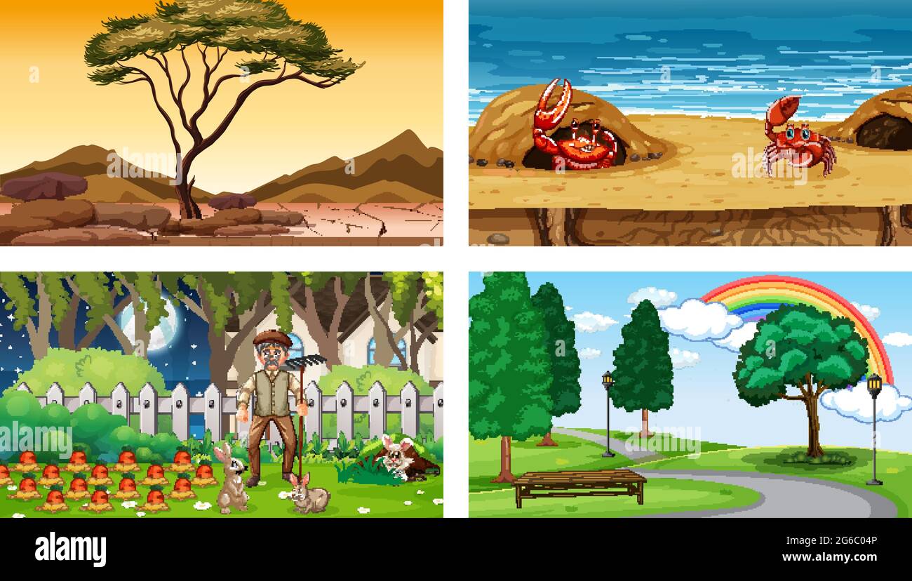 Four different nature horizontal scene illustration Stock Vector Image ...