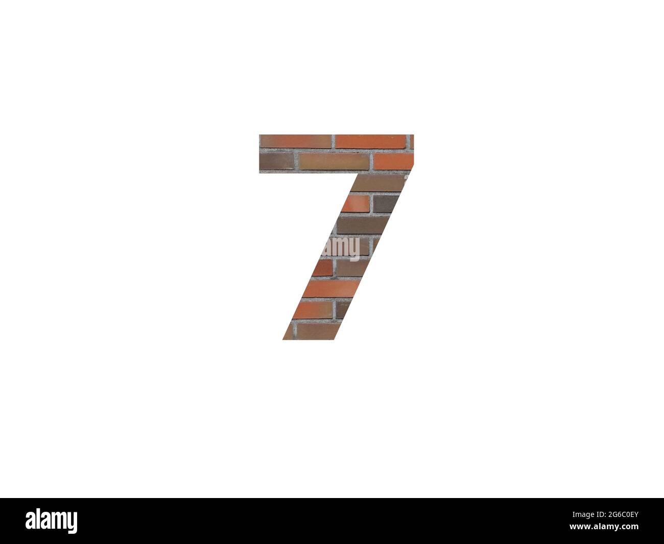number 7 of the alphabet made with wall of bricks, in brown, orange ...