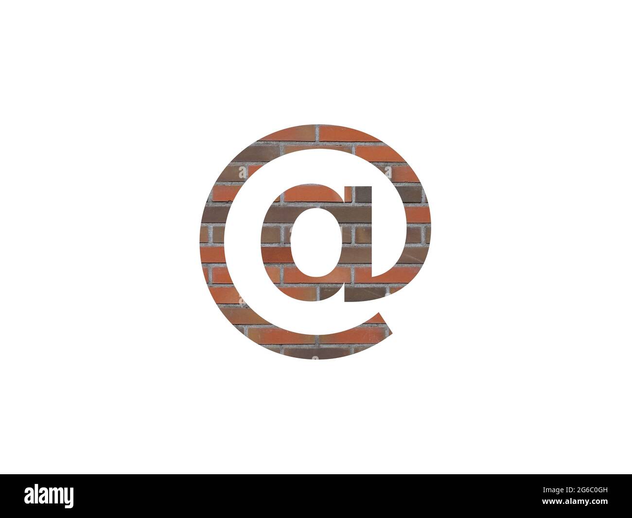 At sign, mail sing of the alphabet made with wall of bricks, in brown ...
