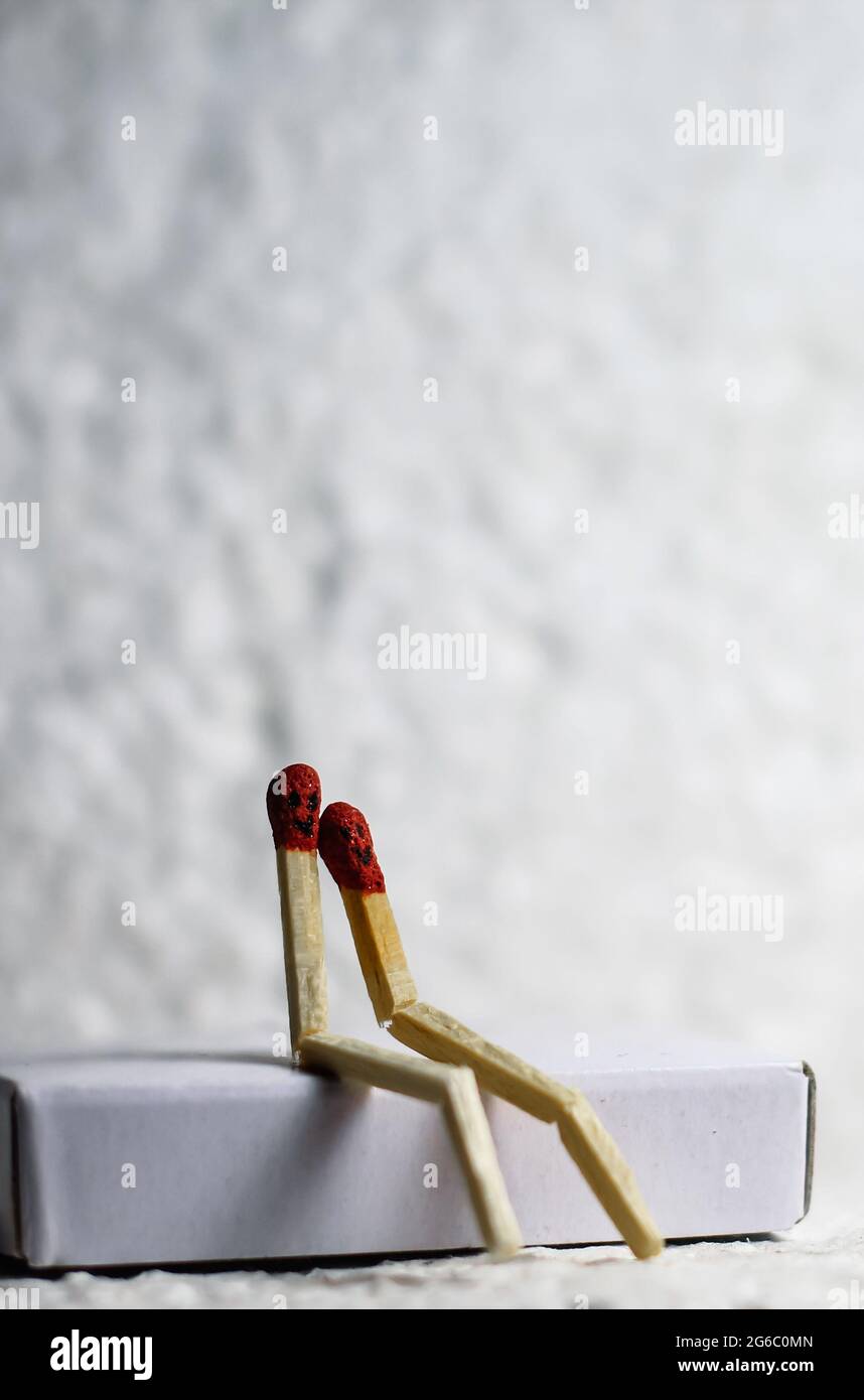 Two Romantic Matchsticks In Love Sitting together. Love And Romance ...