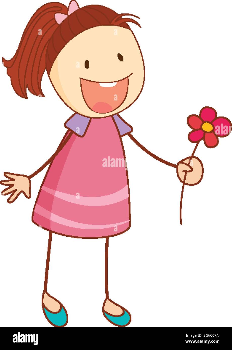 A doodle kid holding flower cartoon character isolated illustration ...