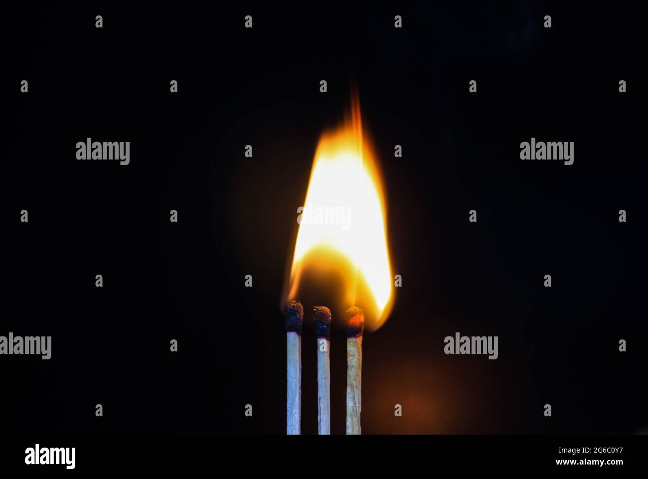 Group of a red match burning isolated with the background. Row burning ...