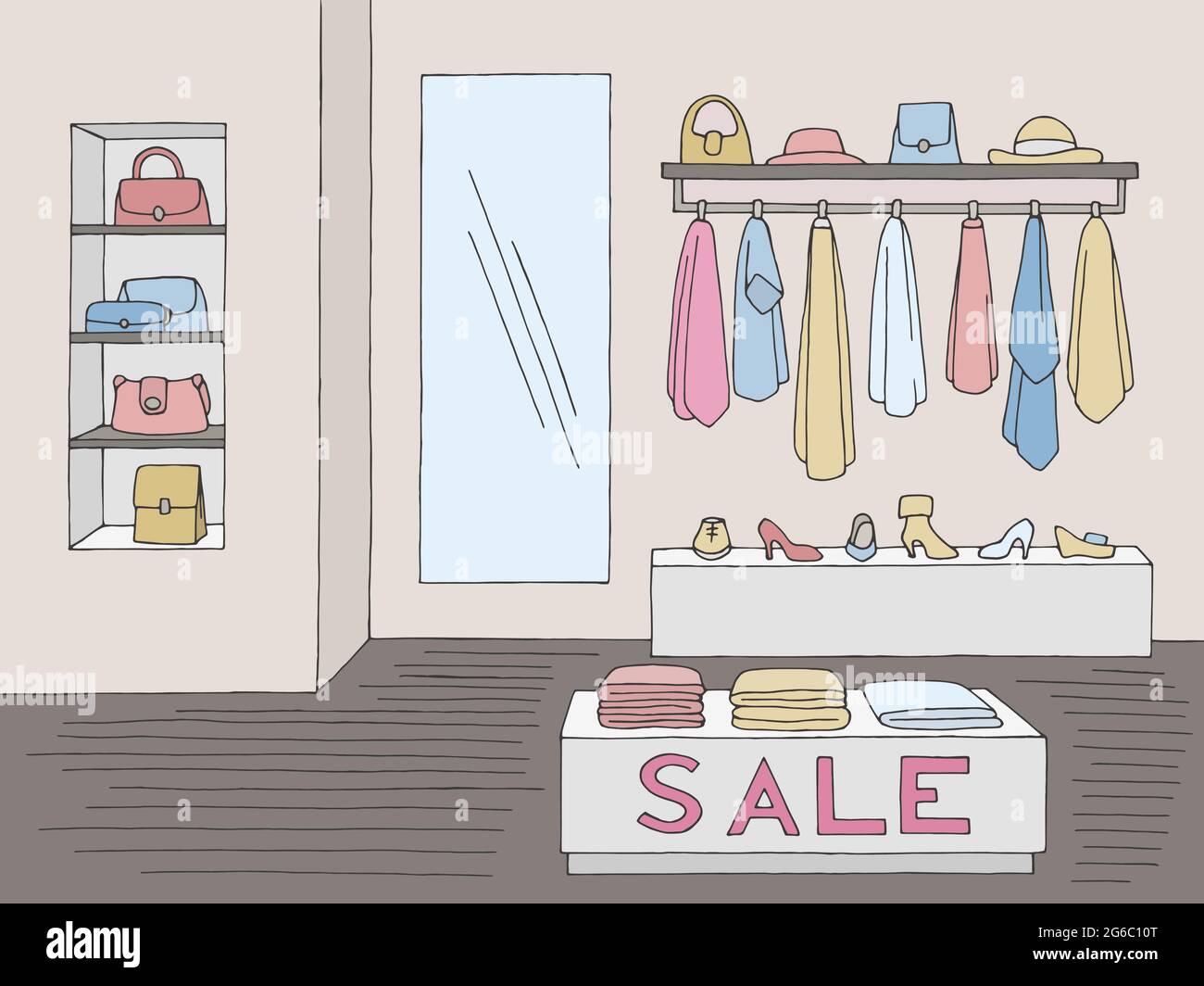 Shop store interior graphic color sketch illustration vector Stock ...
