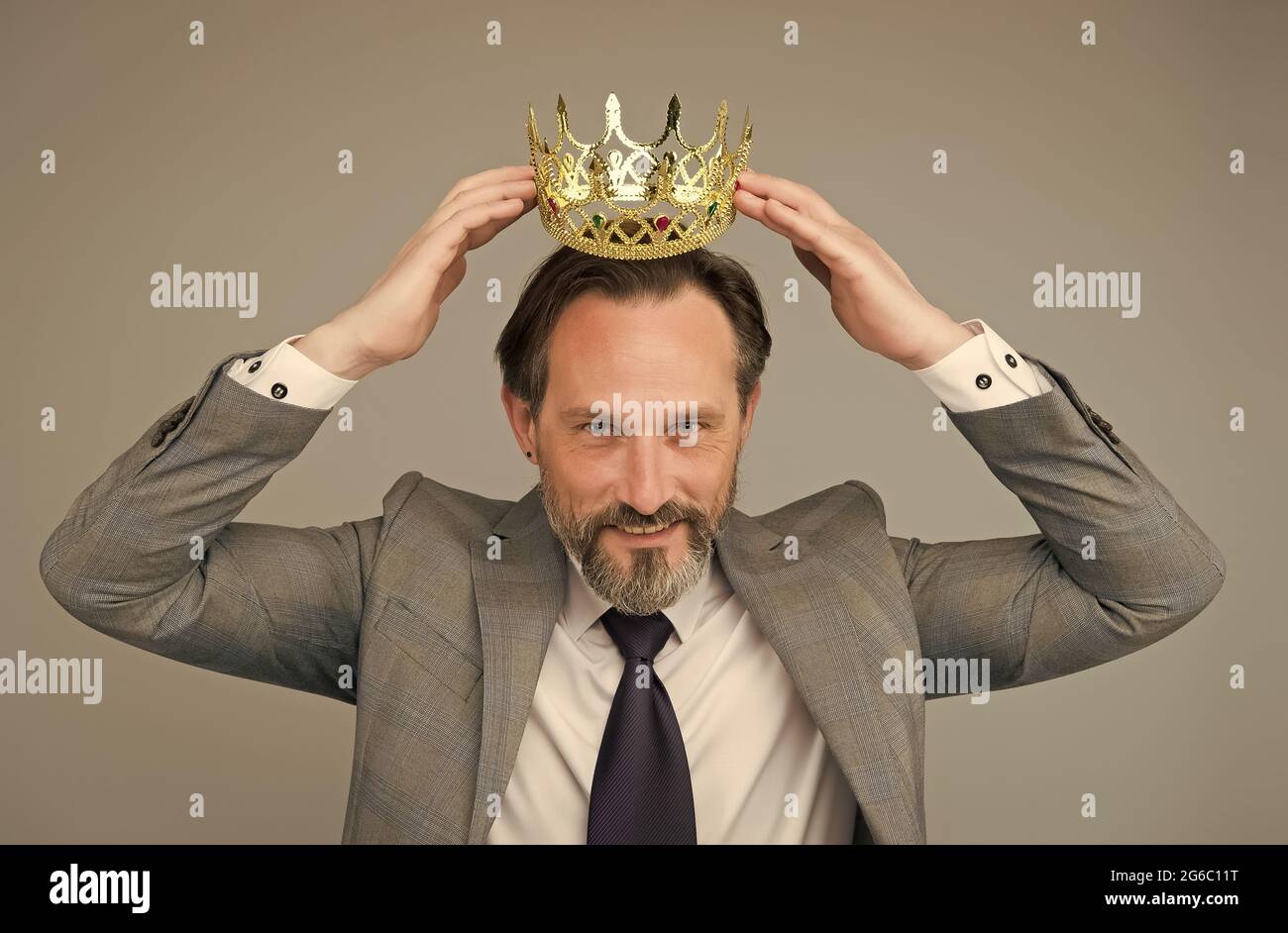 Winner handsome man actor artist scientist with crown, respectful ...