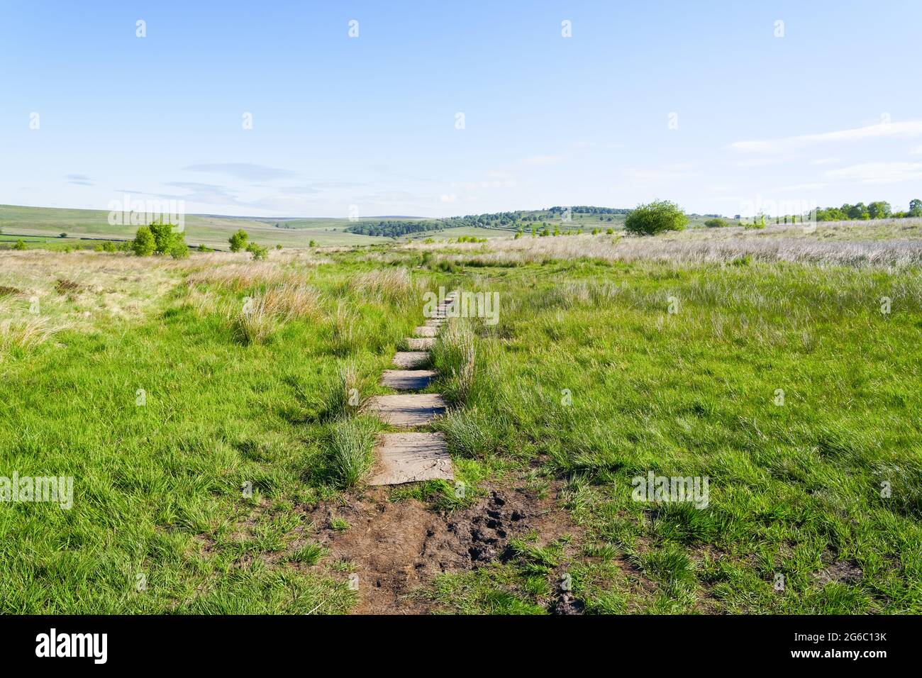 A line of gritstone stepping stones mark the path across the Derbyshire ...