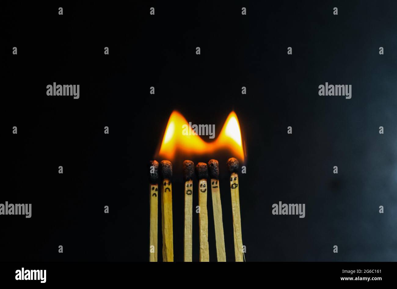 Group of a red match burning isolated with the background. Row burning ...