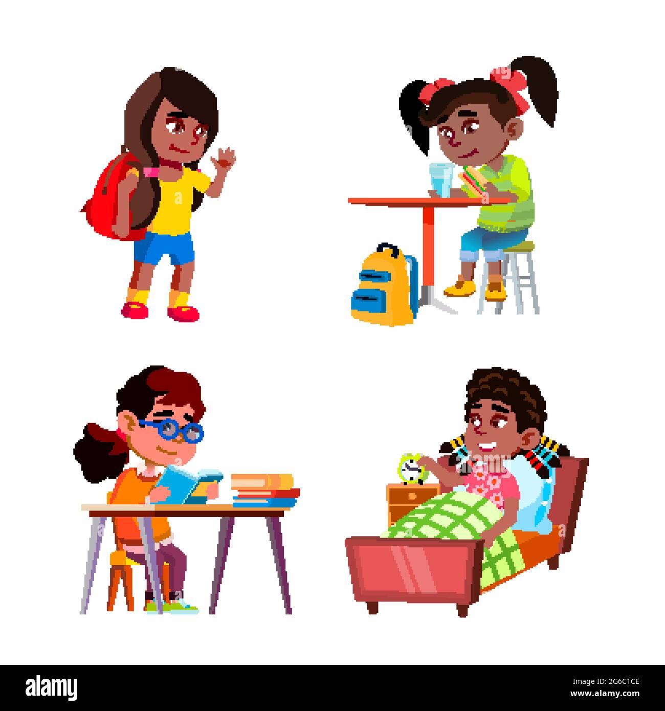 Kids Girls Daily Routine Activities Set Vector Stock Vector Image & Art - Alamy