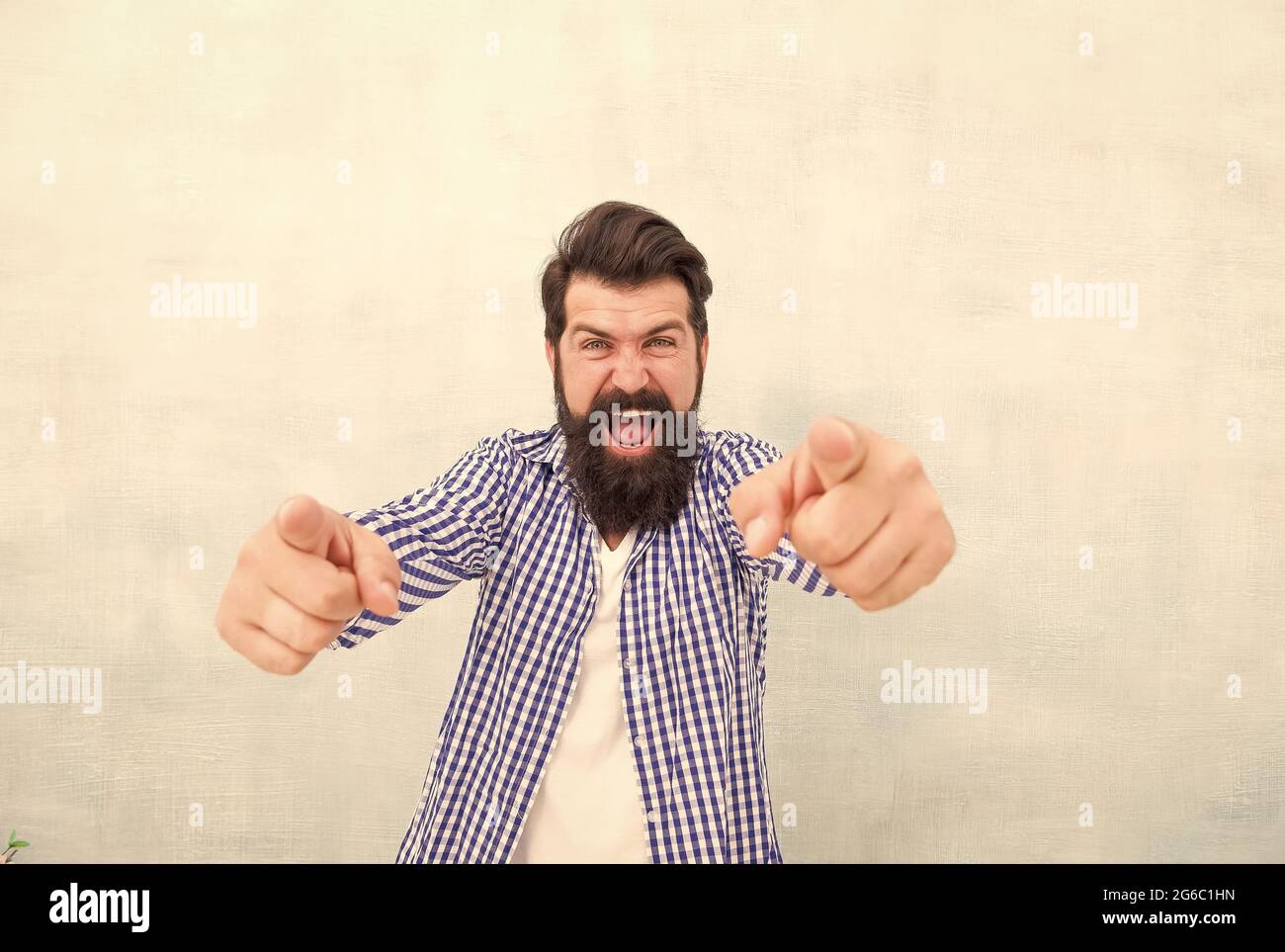 Happy bearded man with stylish beard hair in casual fashion style ...