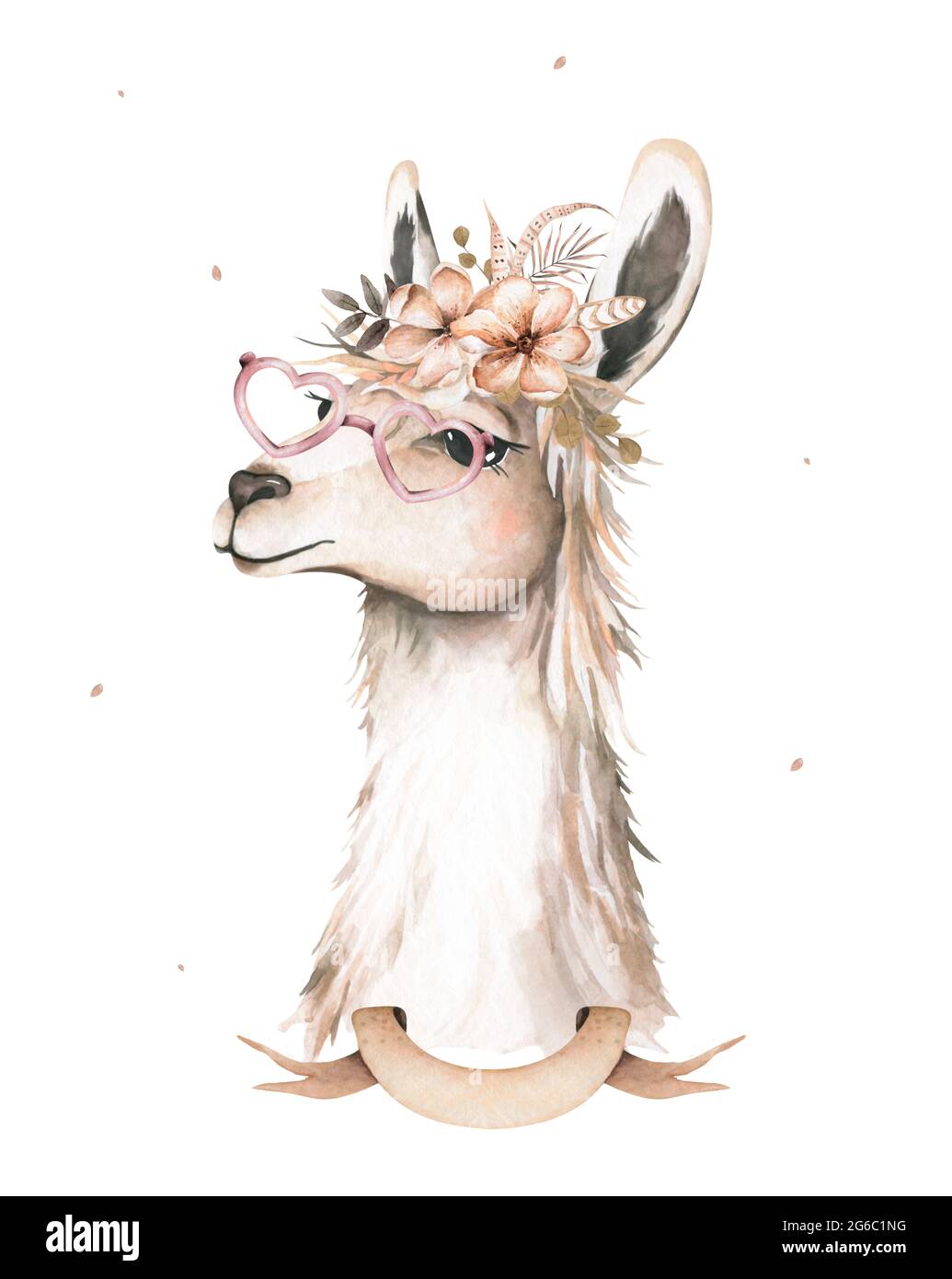 Lama head isolated. guanaco face in watercolor style. Wild nature ...