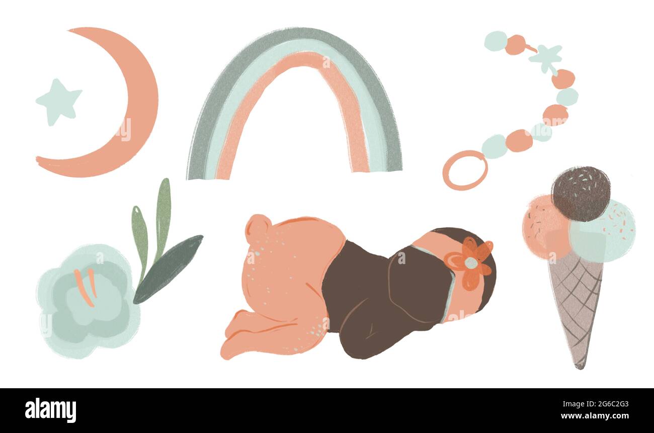 hand drawn baby collection for nursery decoration with cute rainbows ...