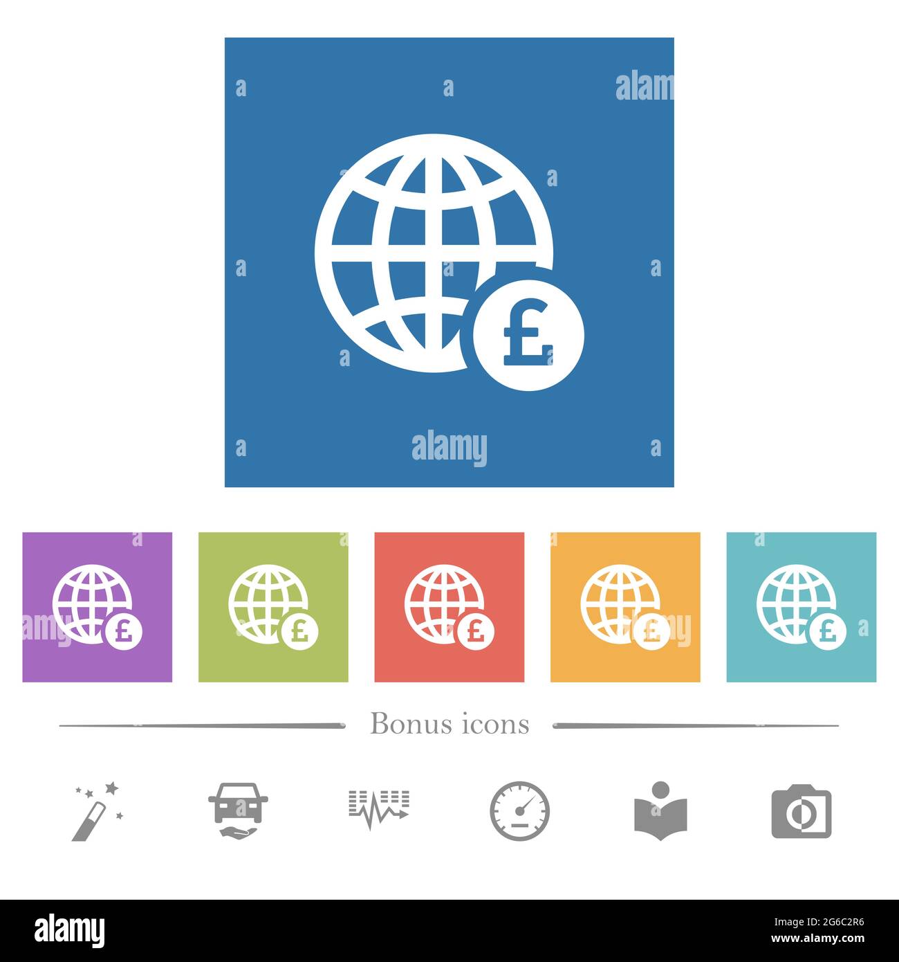 Online Pound payment flat white icons in square backgrounds. 6 bonus ...