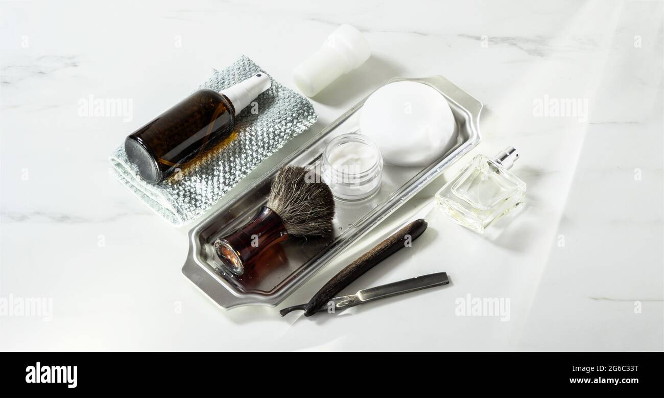 Grooming and shaving accessories for face care Stock Photo - Alamy
