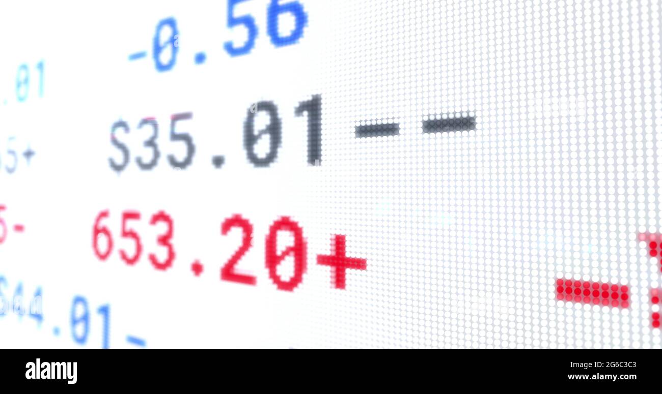 Image of stock exchange display board with numbers changing on white ...