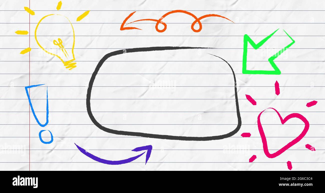 Image of black outlined speech bubble with green arrow and colourful ...