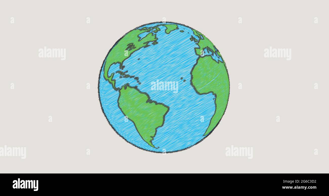 Image of planet earth in blue and green spinning on grey background ...