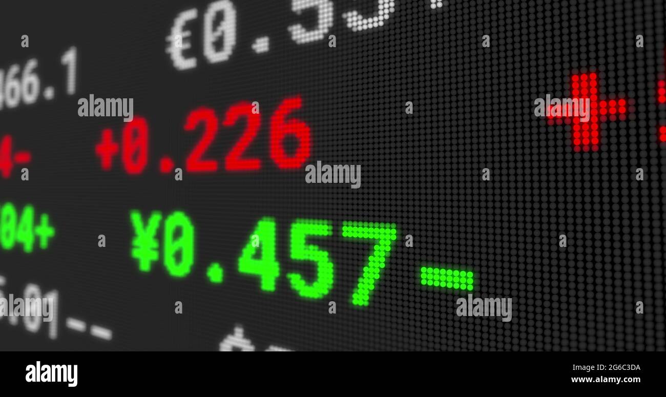 Image of stock exchange display board with numbers changing on black ...