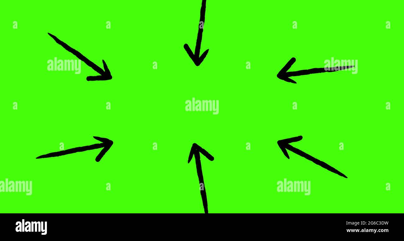 Image of six black arrows pointing inwards on green background Stock ...