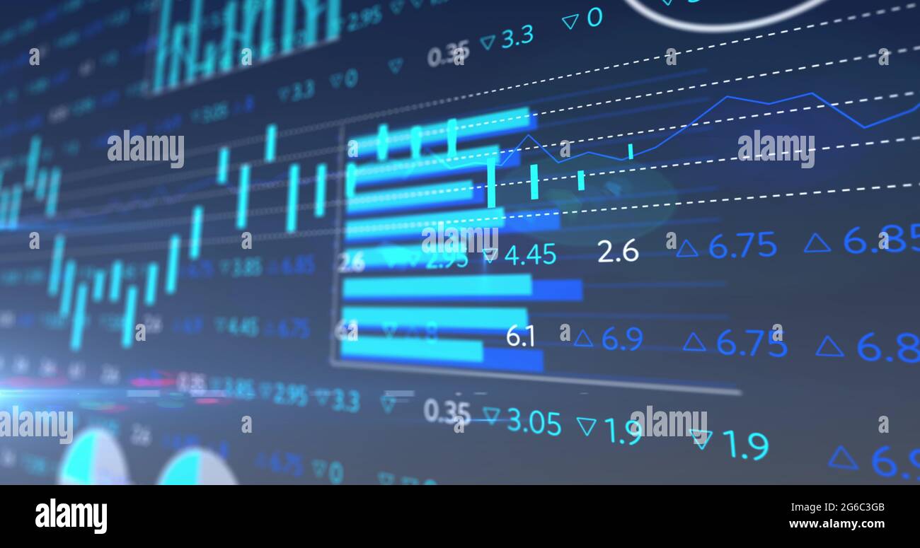 Image of stock exchange display board with graphs and numbers changing ...