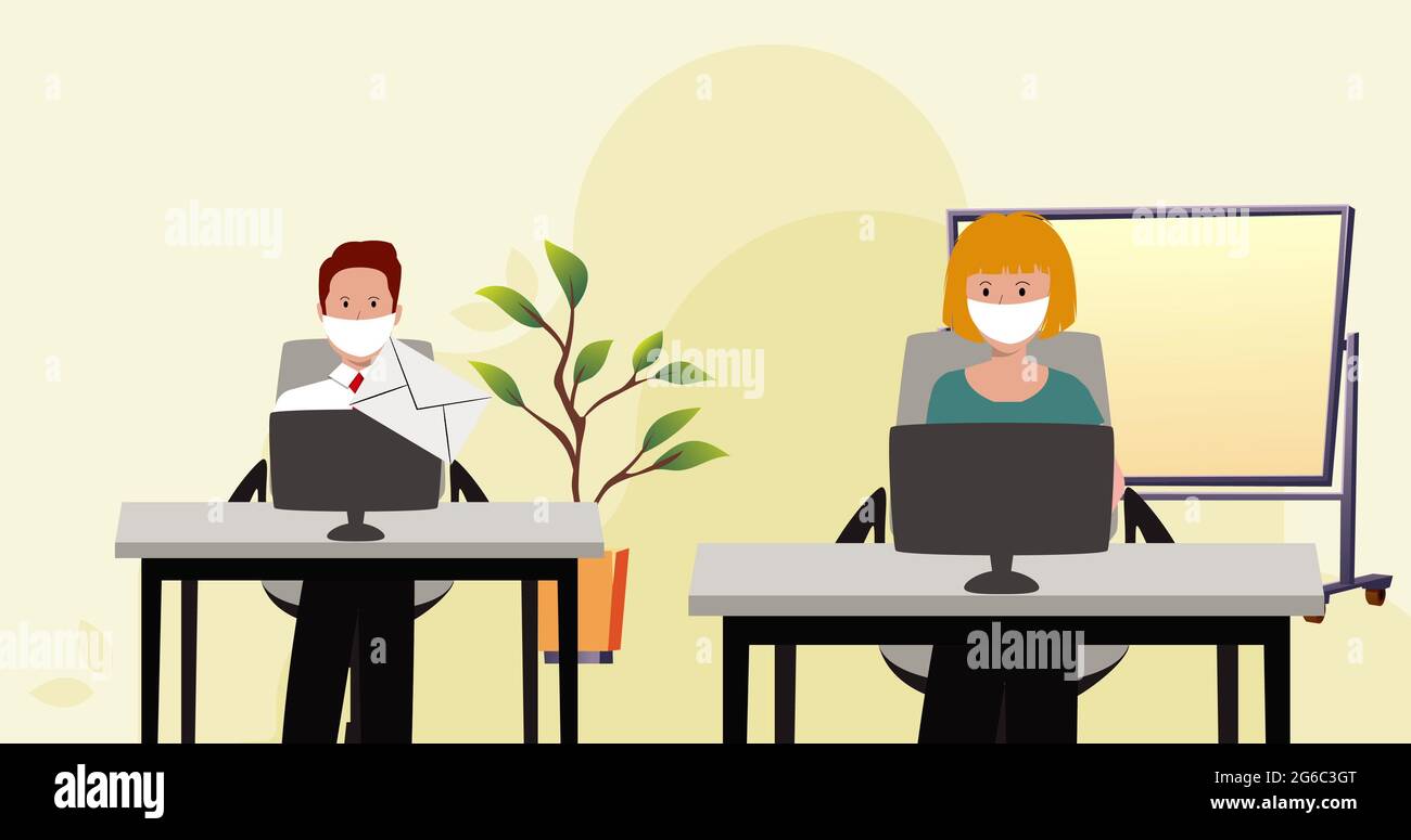 Face masks in the workplace hi-res stock photography and images - Alamy