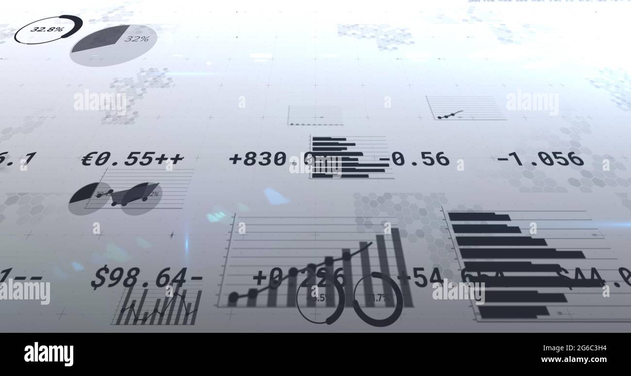 Image of financial data processing, numbers changing and statistics ...