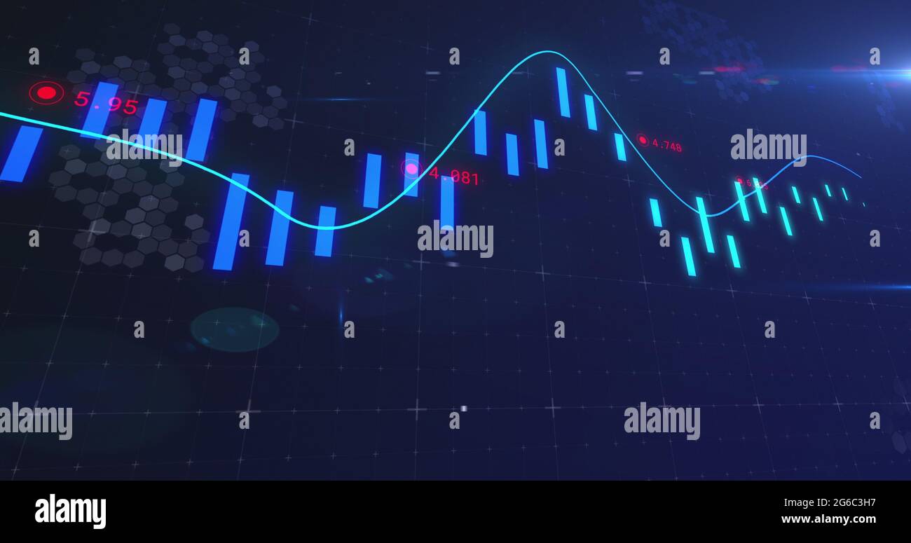 Image of financial data processing, green line and markers Stock Photo ...