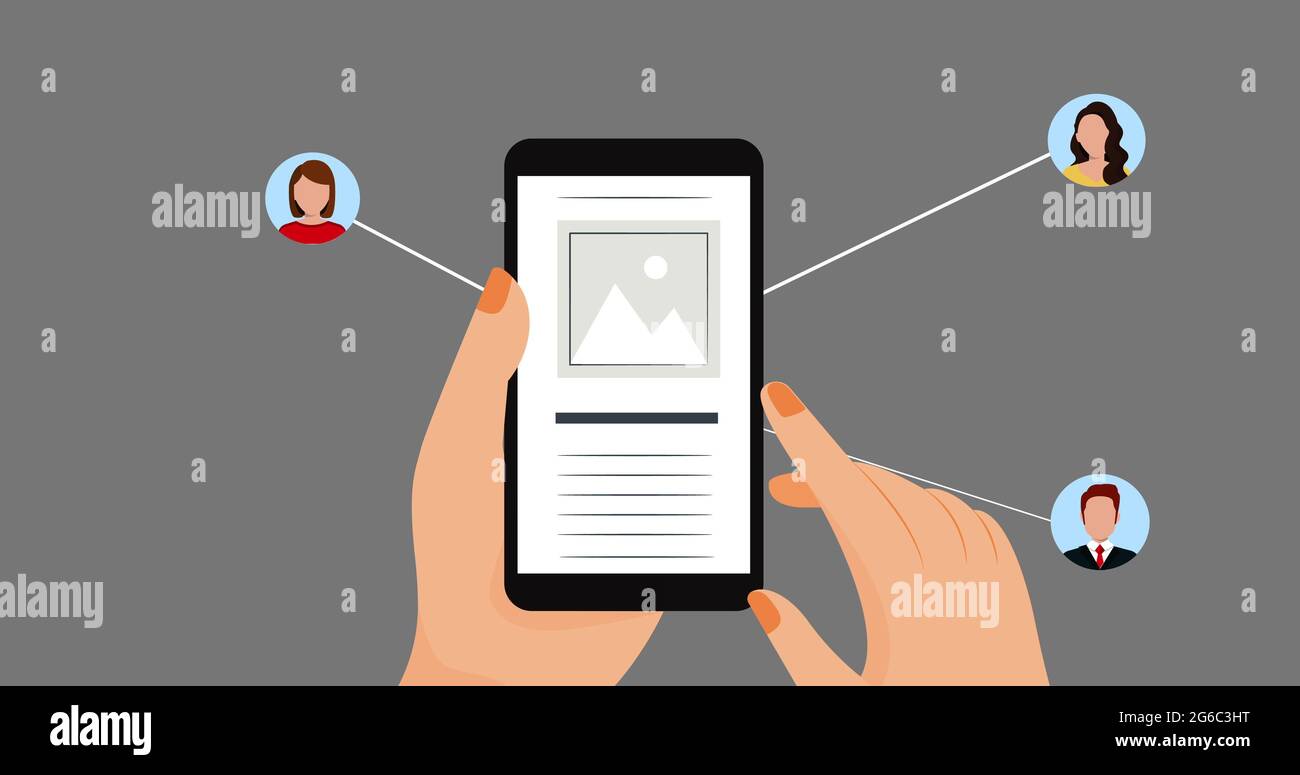 Image of person using smartphone and network of people icons Stock ...