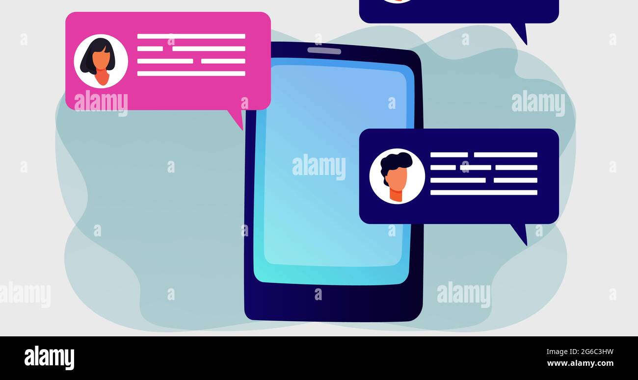 Image of digital tablet screen with social media speech bubbles Stock ...