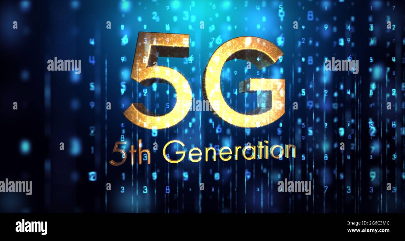 Image of 5g 5th generation text over glowing numbers changing Stock Photo - Alamy