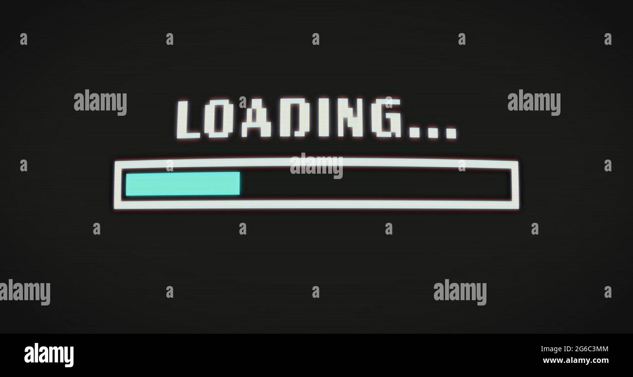 Image of flickering loading and error text and bar on black background ...