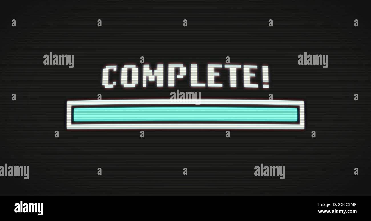 Image of flickering loading and complete text and bar on black ...