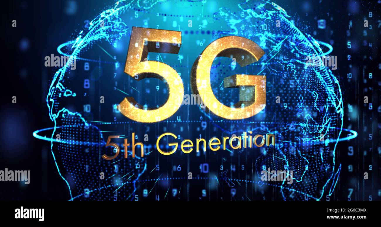 Image of 5g 5th generation text over spinning glowing globe Stock Photo - Alamy