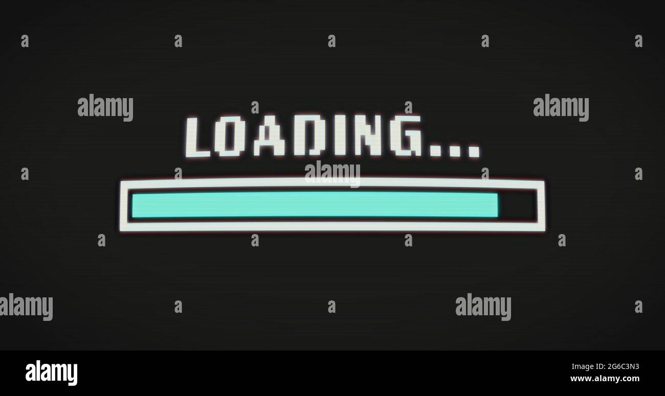 Image of flickering loading and complete text and bar on black ...