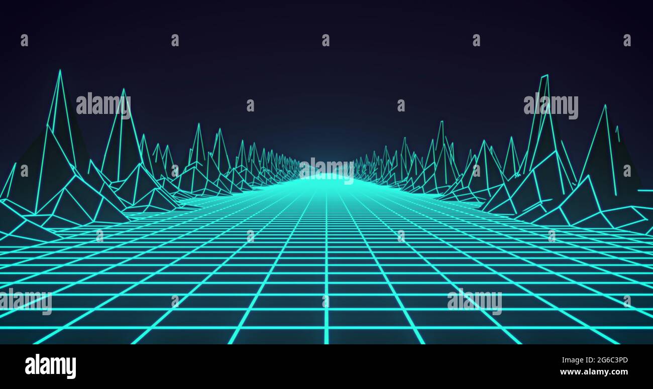 Image of glowing green grid and map with mountains moving on seamless ...